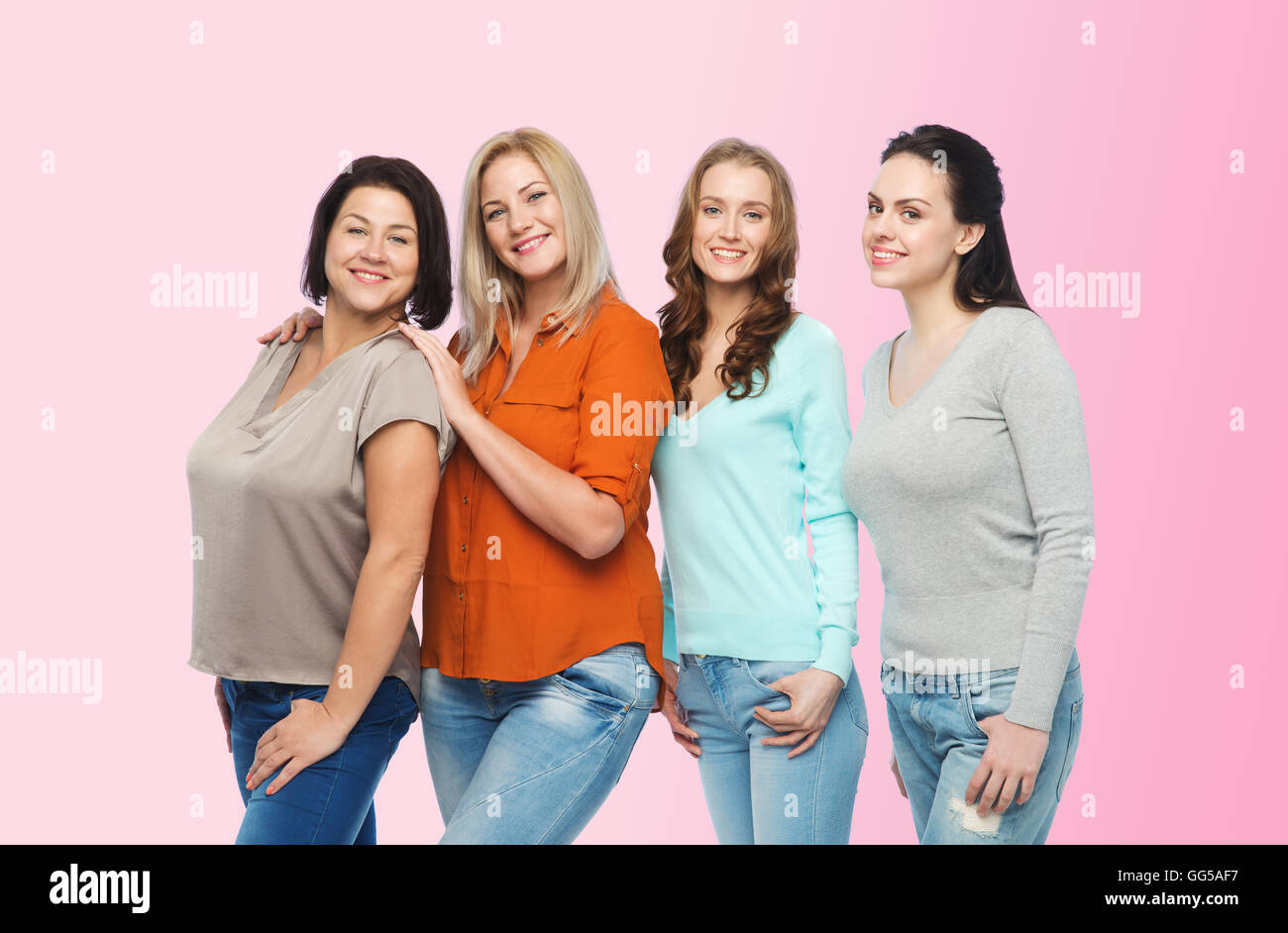 group of happy different women in casual clothes Stock Photo - Alamy