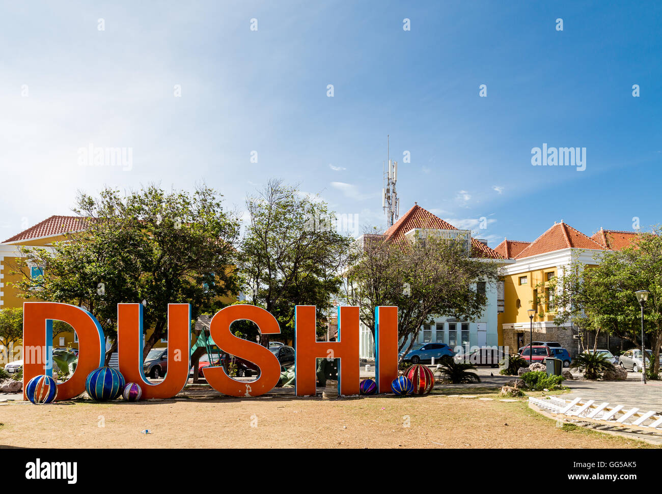 Orange Dushi sign in Curacao park at Christmas Stock Photo - Alamy
