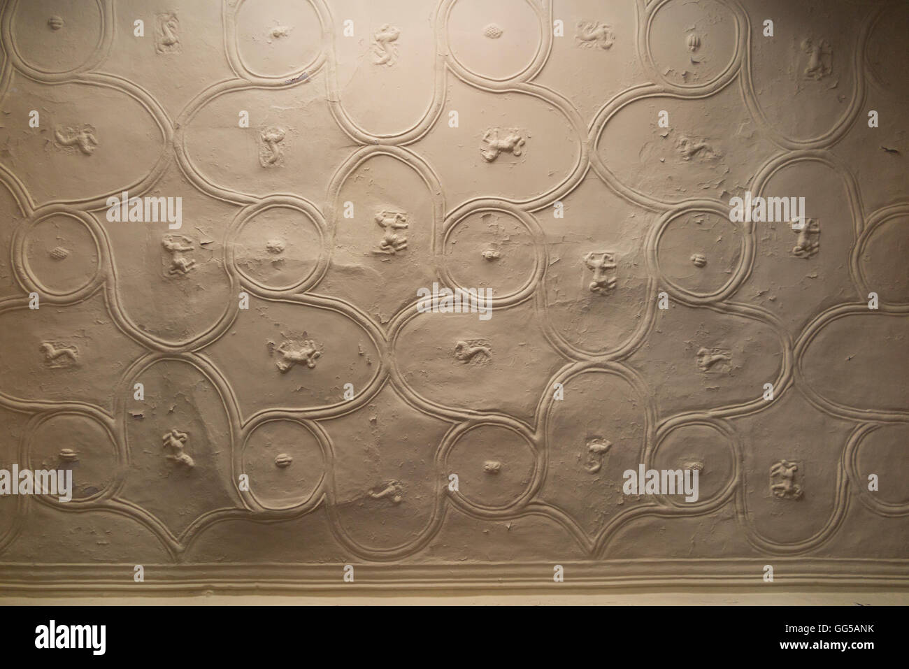 Tudor ceiling in a room at the The Tudor House Museum. Friar St / Friar ...