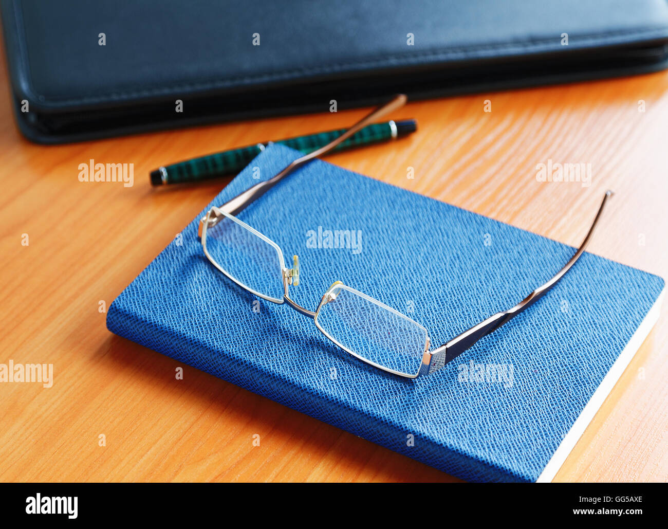 business still life with glasses and diary Stock Photo - Alamy
