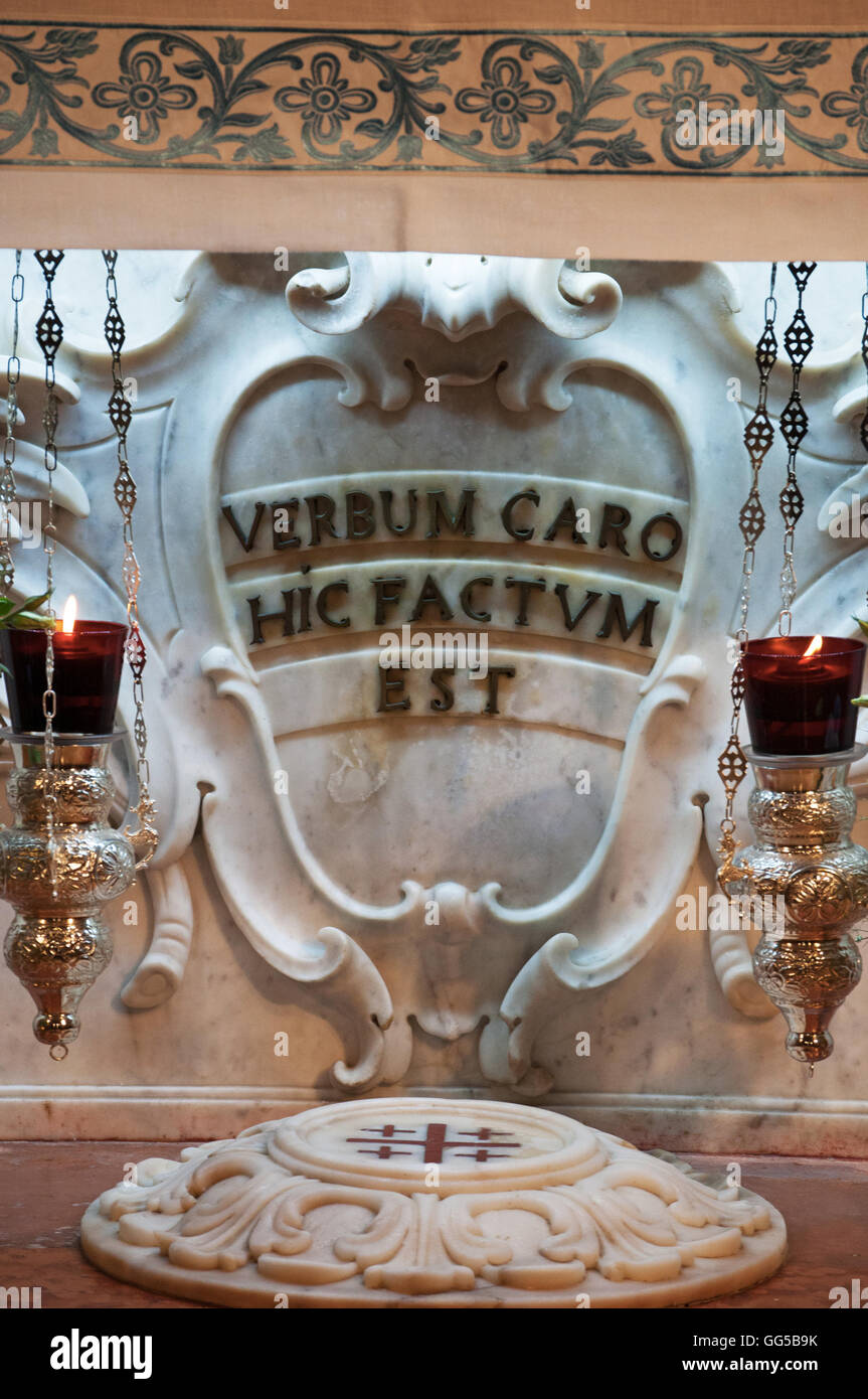 Nazareth: the lower level of the Church of the Annunciation with the ...