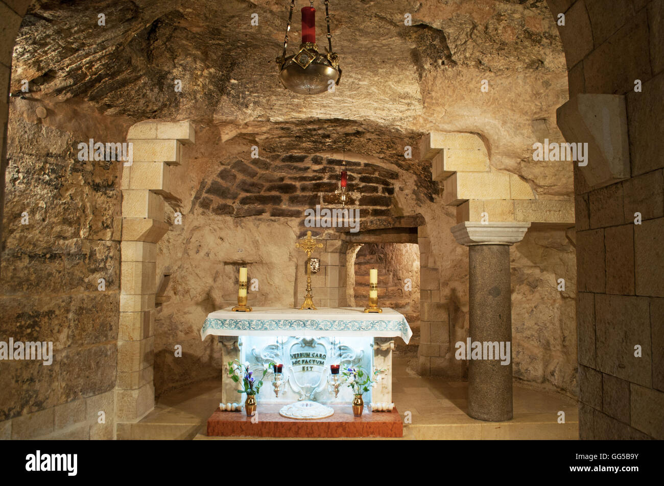 Nazareth: the lower level of the Church of the Annunciation with the ...