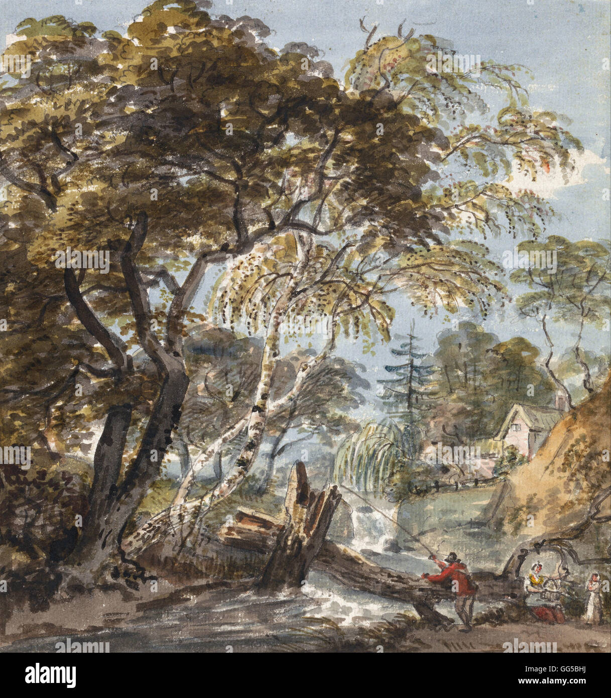 A Wood Stream with Angler Stock Photo - Alamy