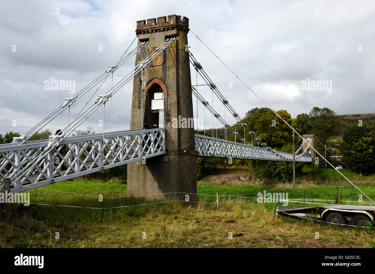 The suspension footbridge over the River Tweed at Melrose in the ...