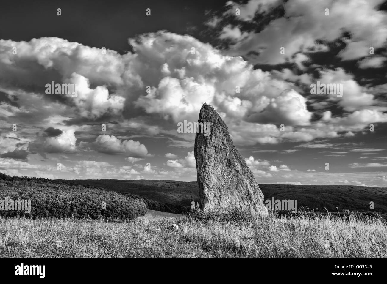 Millennium menhir on the hill at sunset - HDR Landscape Stock Photo - Alamy