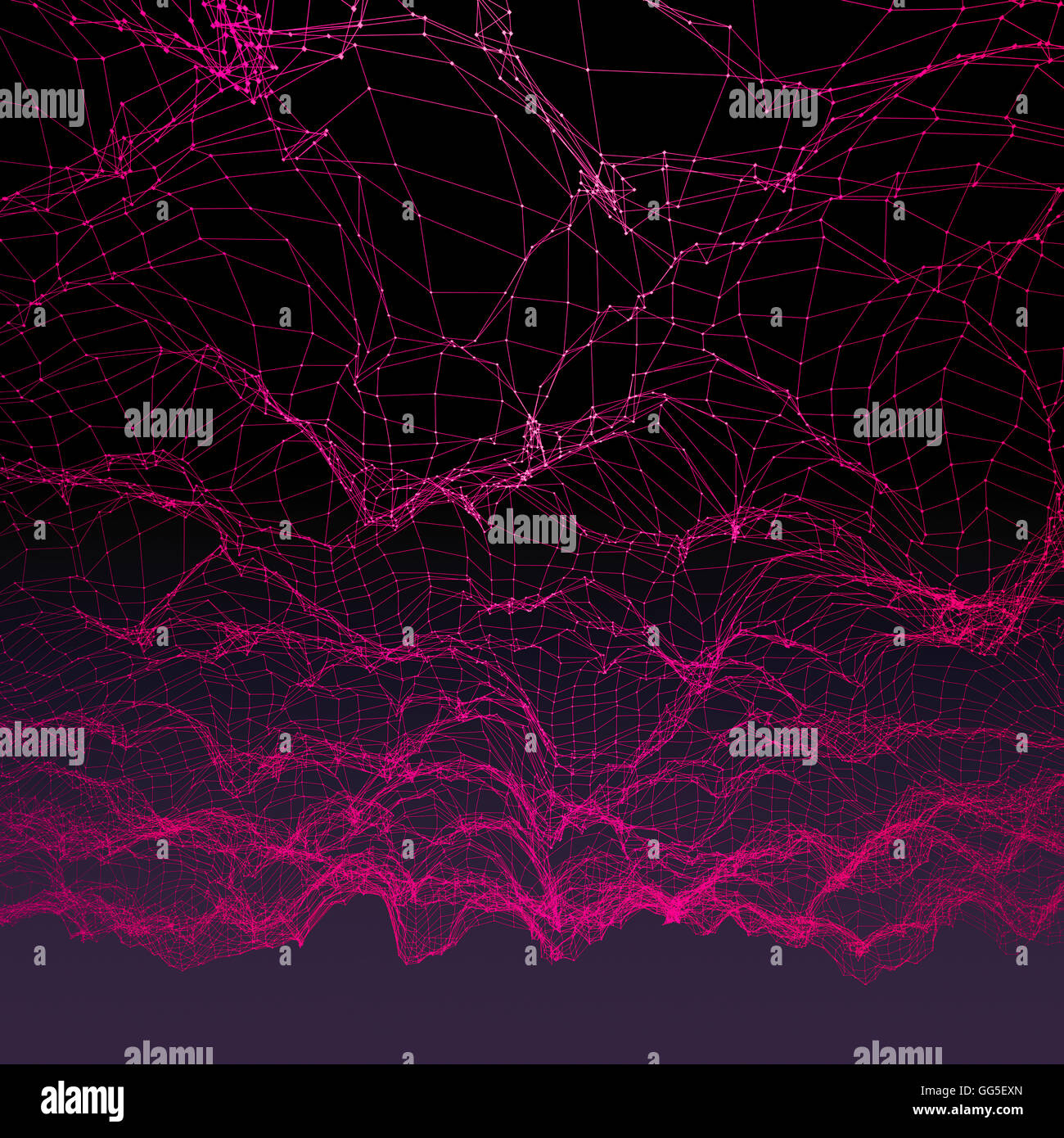 Virtual reality cloudscape / 3D illustration of abstract geometric mesh ...