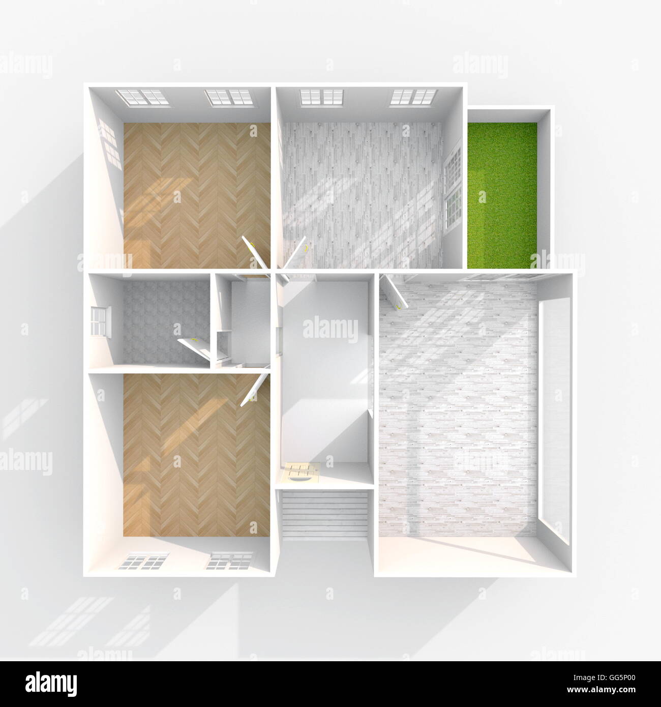 3d interior rendering plan view of empty home apartment with floor ...