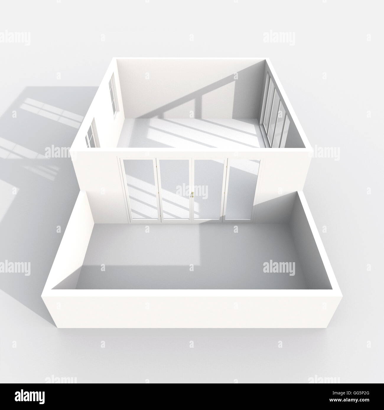 3d interior rendering perspective view of empty paper model room ...