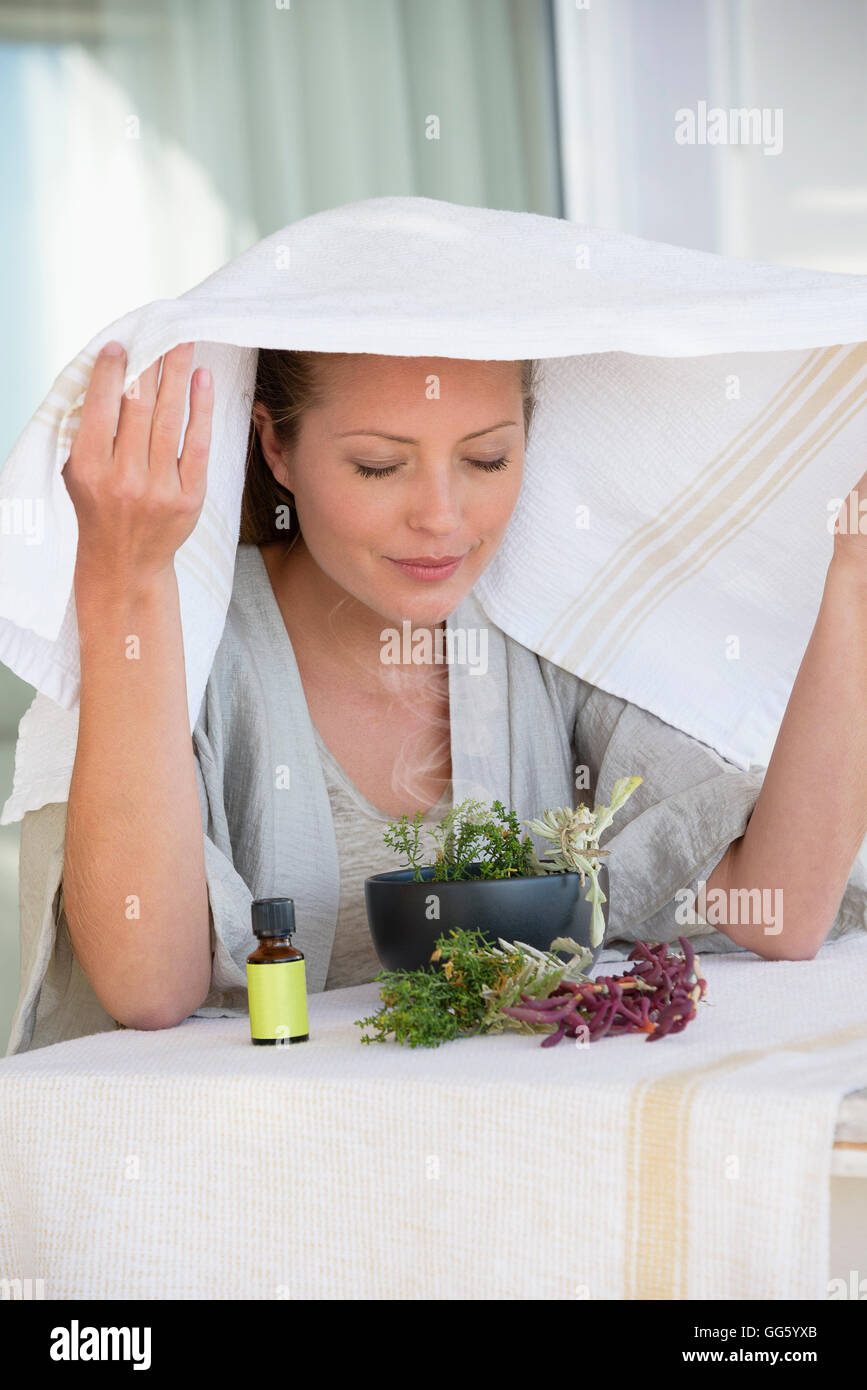 Beautiful woman smelling aroma hi-res stock photography and images - Alamy