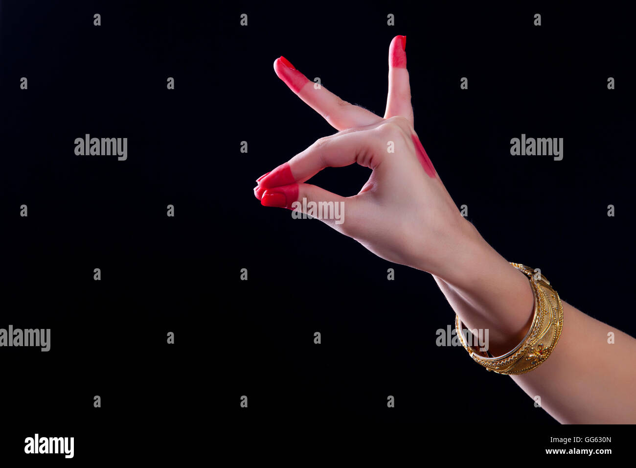 Close-up of a woman's hand making a Bharatanatyam gesture called ...