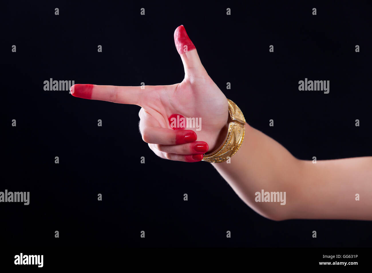 Close-up of a woman's hand making Bharatanatyam gesture called ...