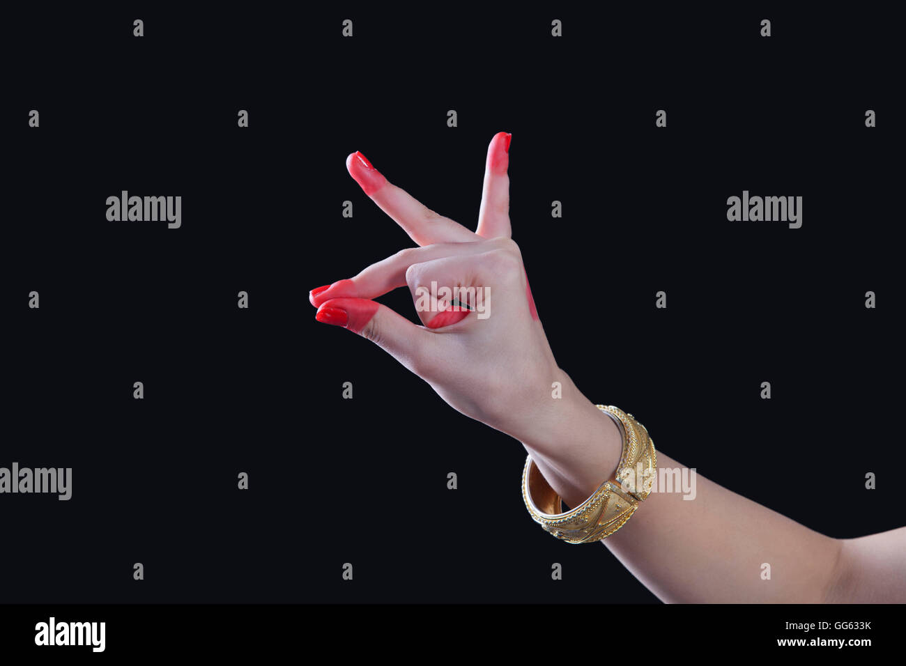 Close-up of a woman's hand making Bharatanatyam gesture called Bhramara ...
