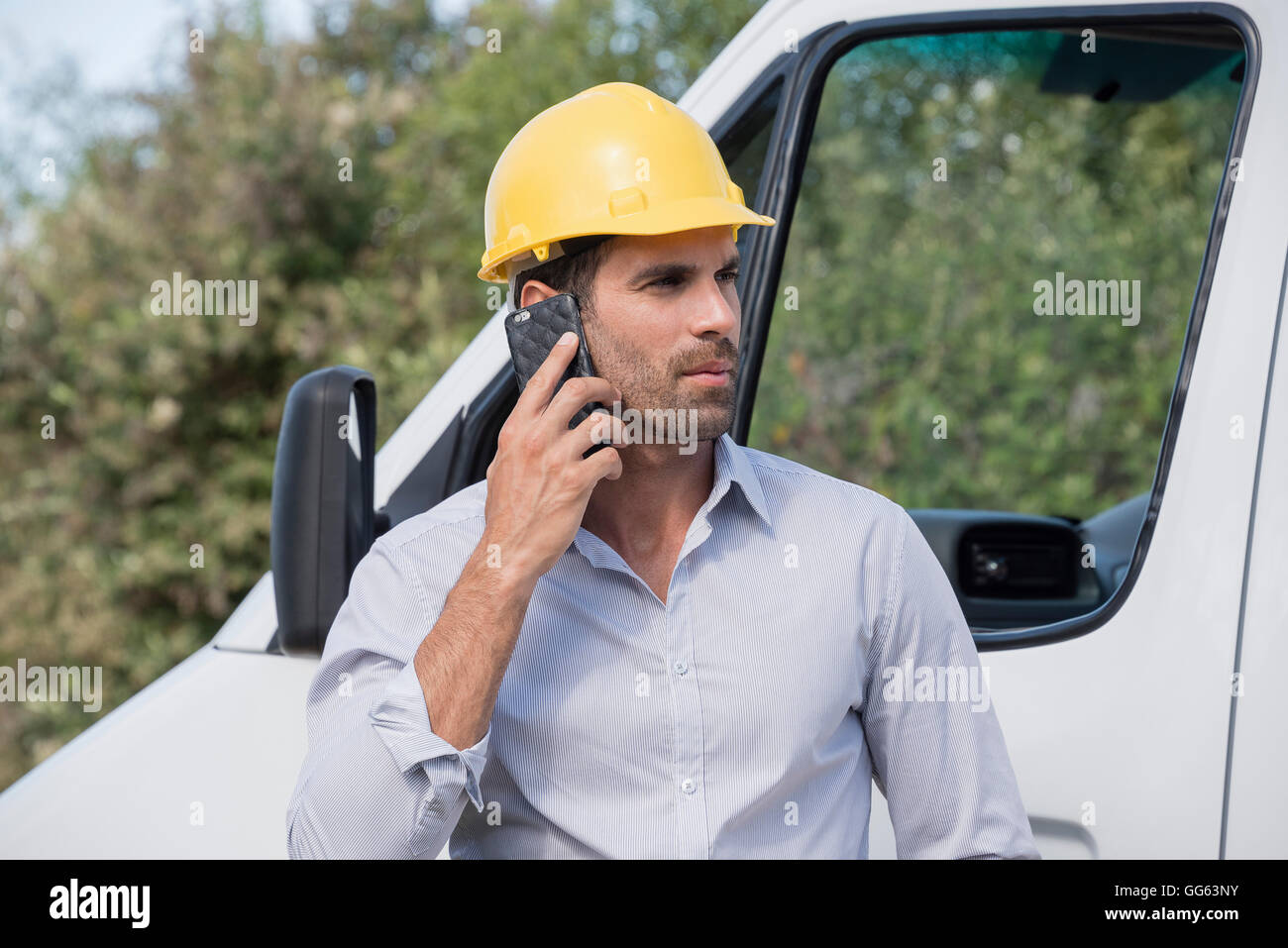 Engineer on phone construction hi-res stock photography and images - Alamy