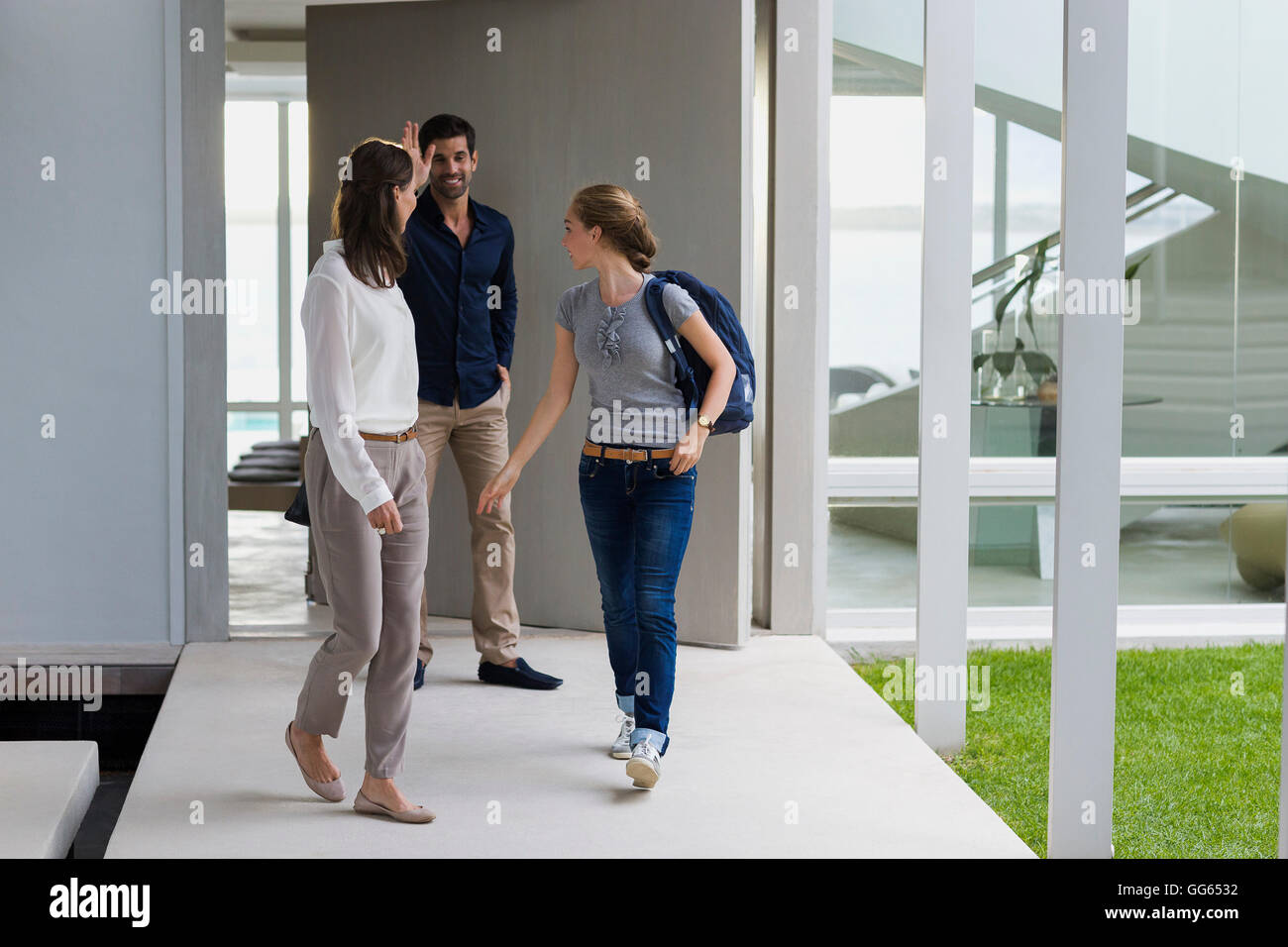 Man saying goodbye to his daughter and wife Stock Photo - Alamy