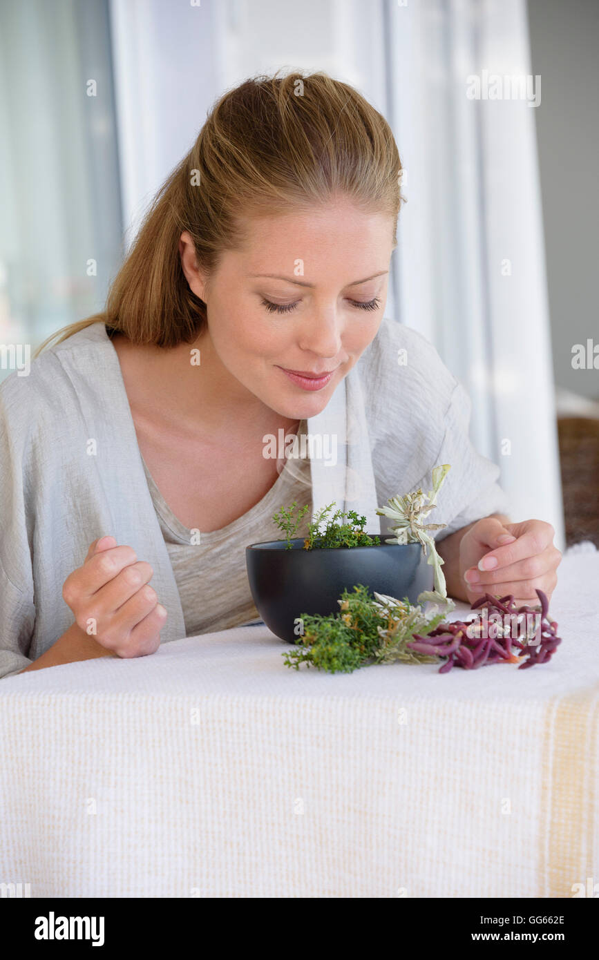 Beautiful woman smelling aroma hi-res stock photography and images - Alamy