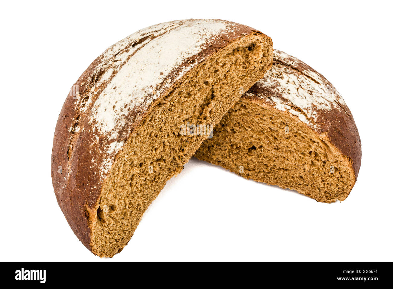 Cut in half a loaf of fresh bread, isolated on white background Stock ...