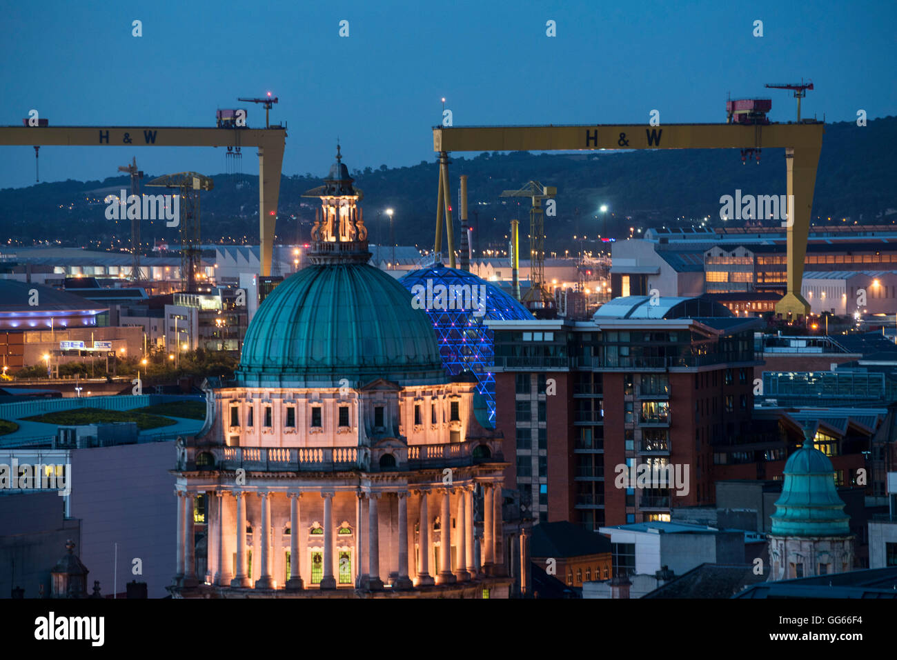 Belfast city view with Harland and Wolff cranes Stock Photo - Alamy