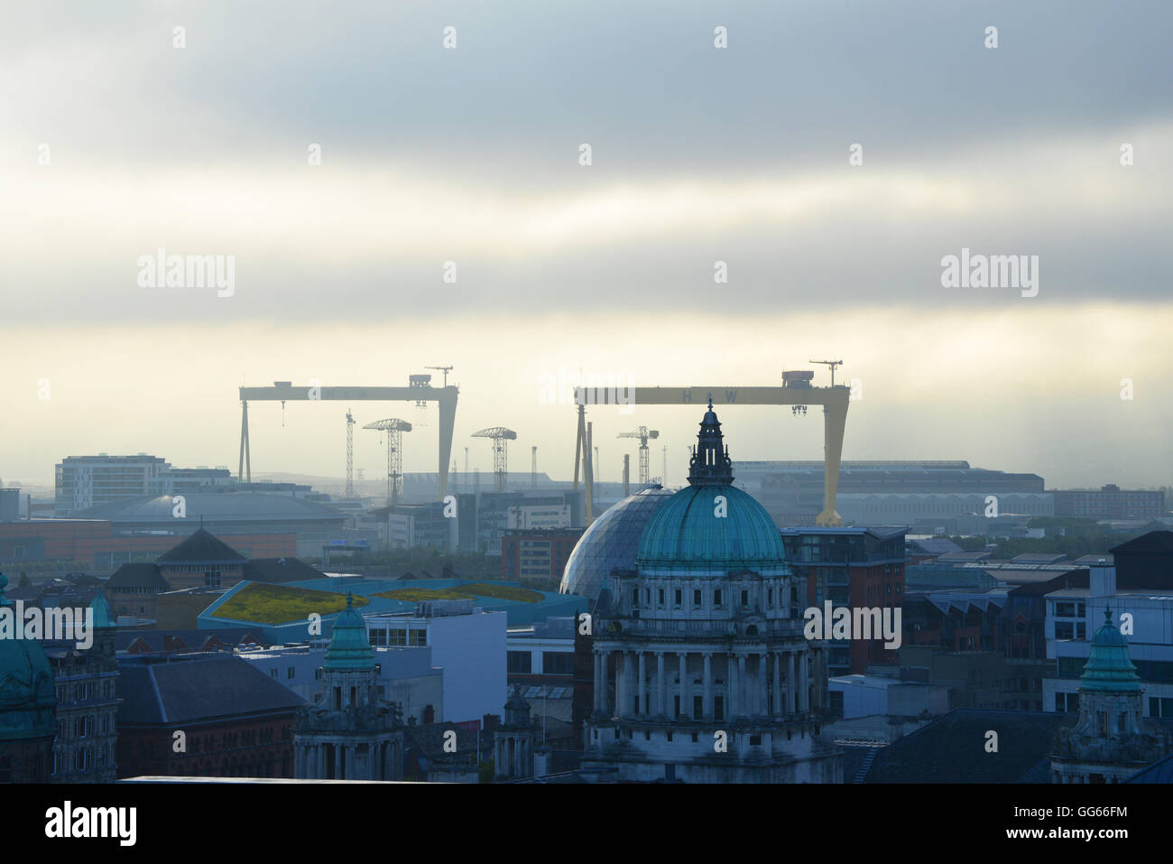 Belfast city view with Harland and Wolff cranes Stock Photo - Alamy