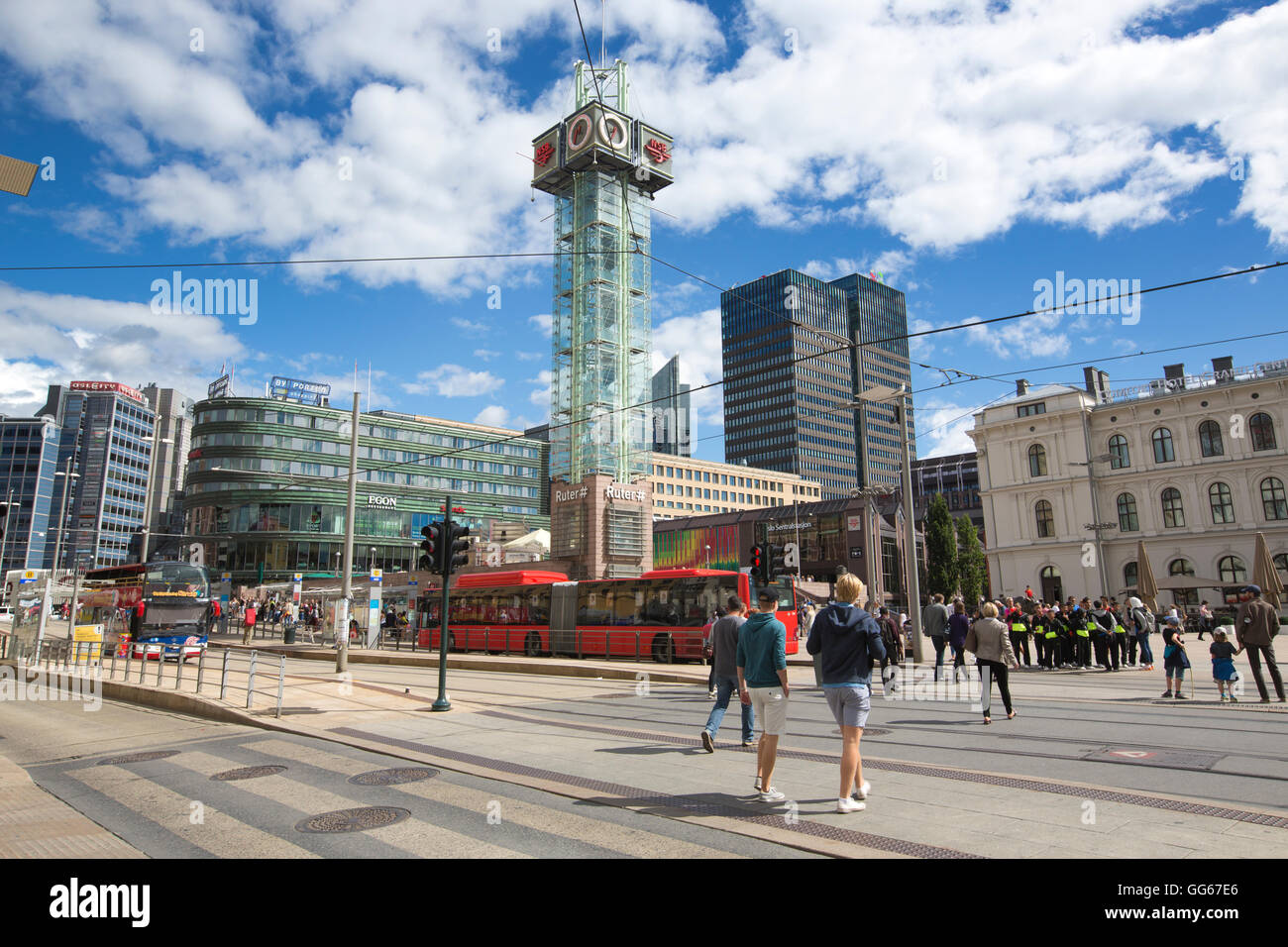 Jernbanetorget, large square in Oslo, Norway, in front of Oslo Central ...
