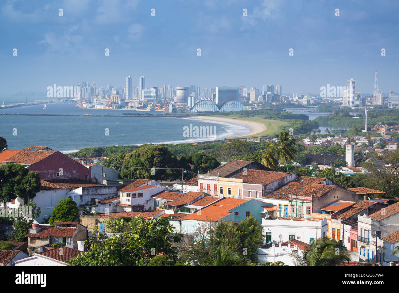 Brazil, view of Olinda (foreground) and Recife (background) in ...