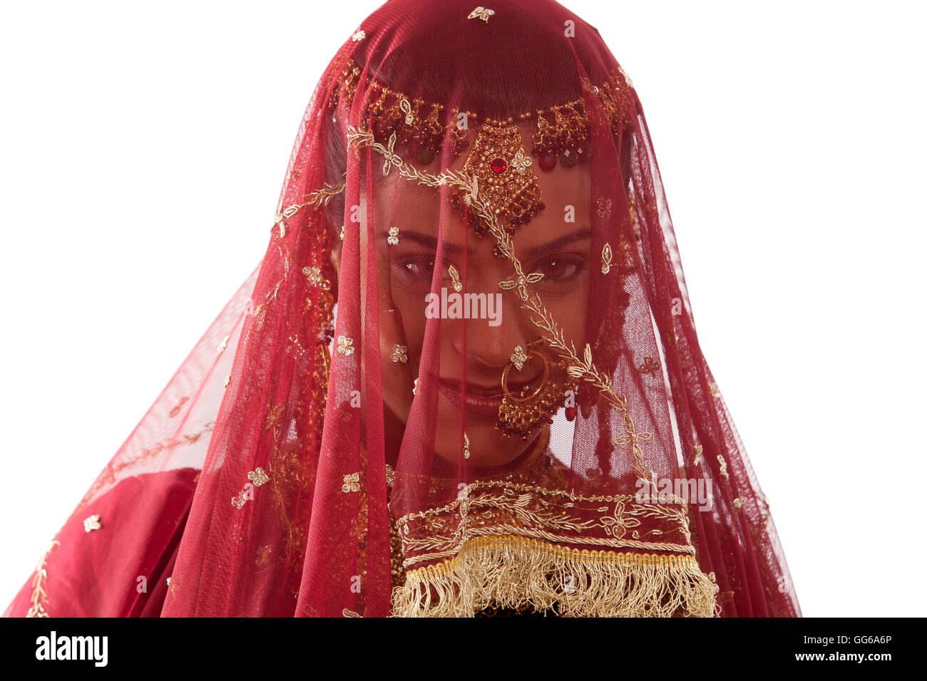 Gujarati brides face hidden behind a veil Stock Photo - Alamy