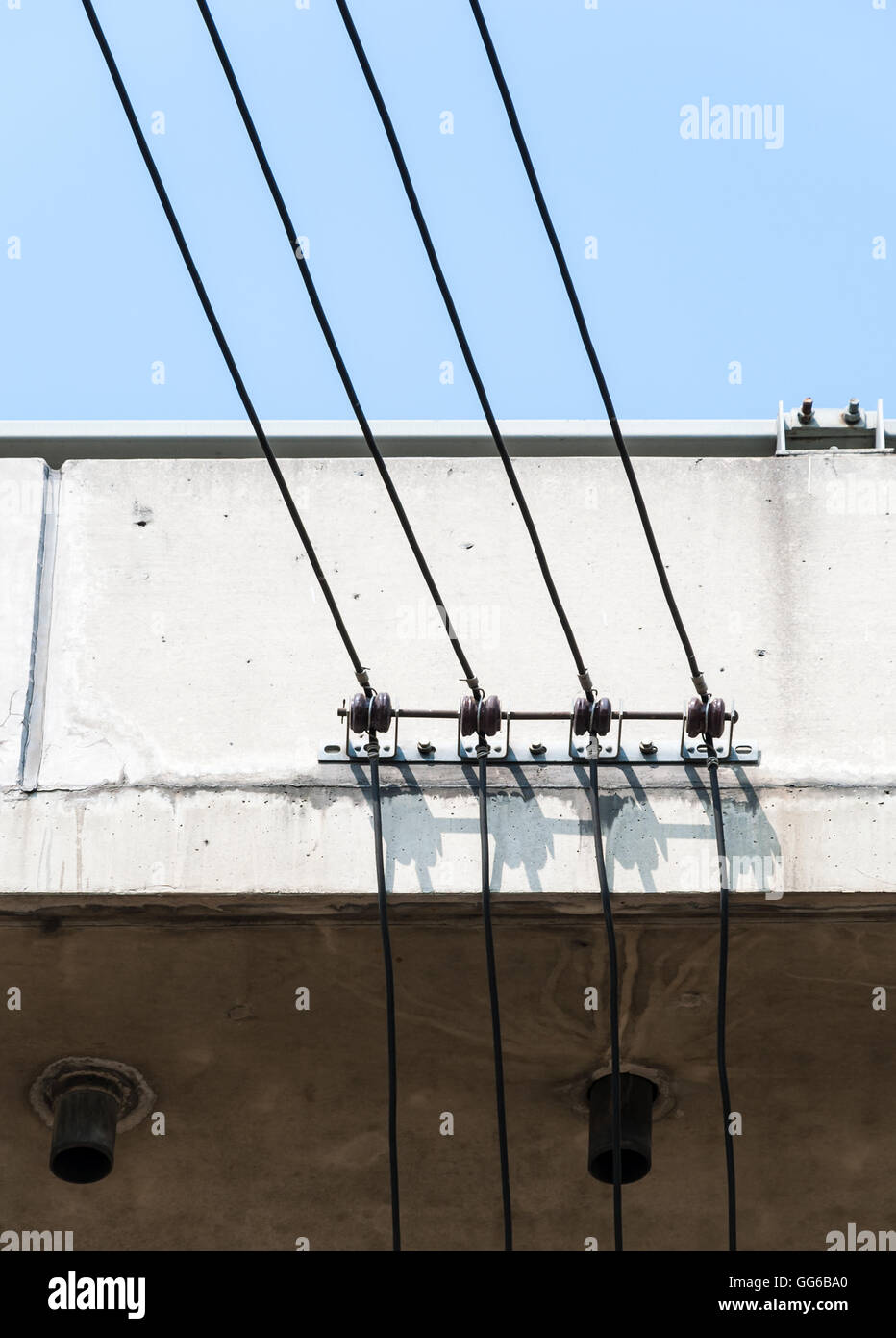 Small electric wire on the high bridge for electronic billboards of the ...