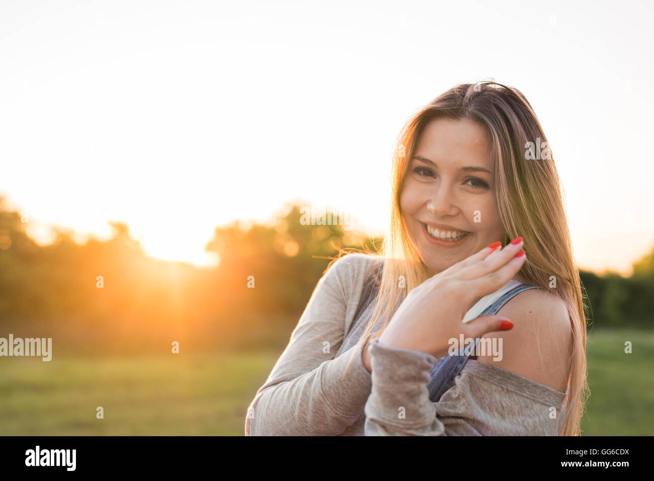 beautiful portrait of carefree friendly approachable girl with a ...
