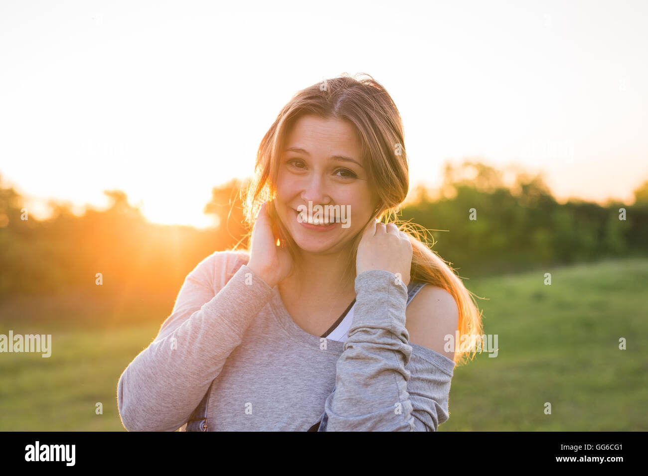 beautiful portrait of carefree friendly approachable girl with a ...