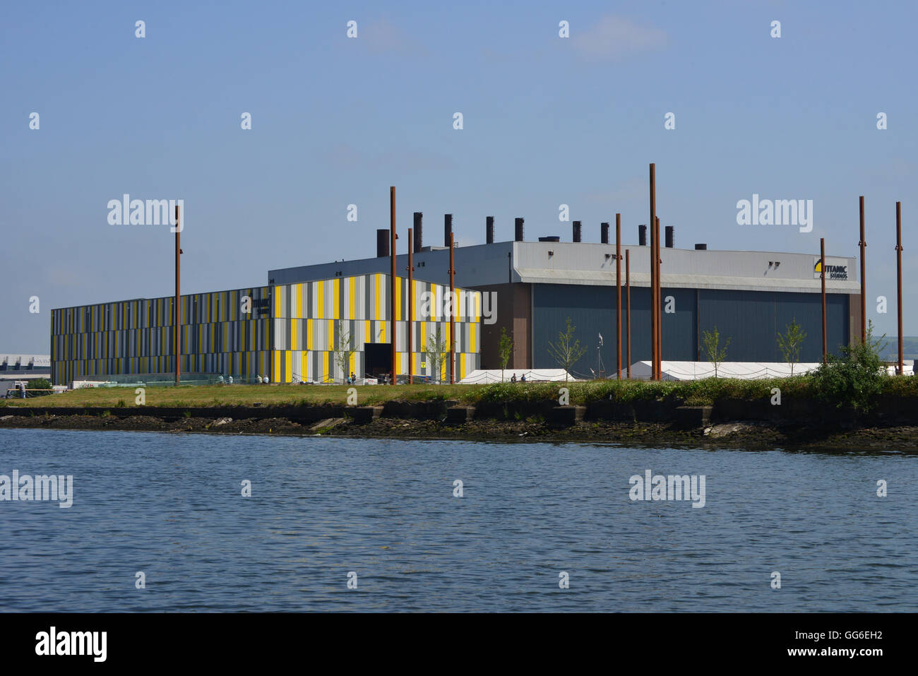 View of the Titanic building with the Harland and Wolff cranes, Belfast ...