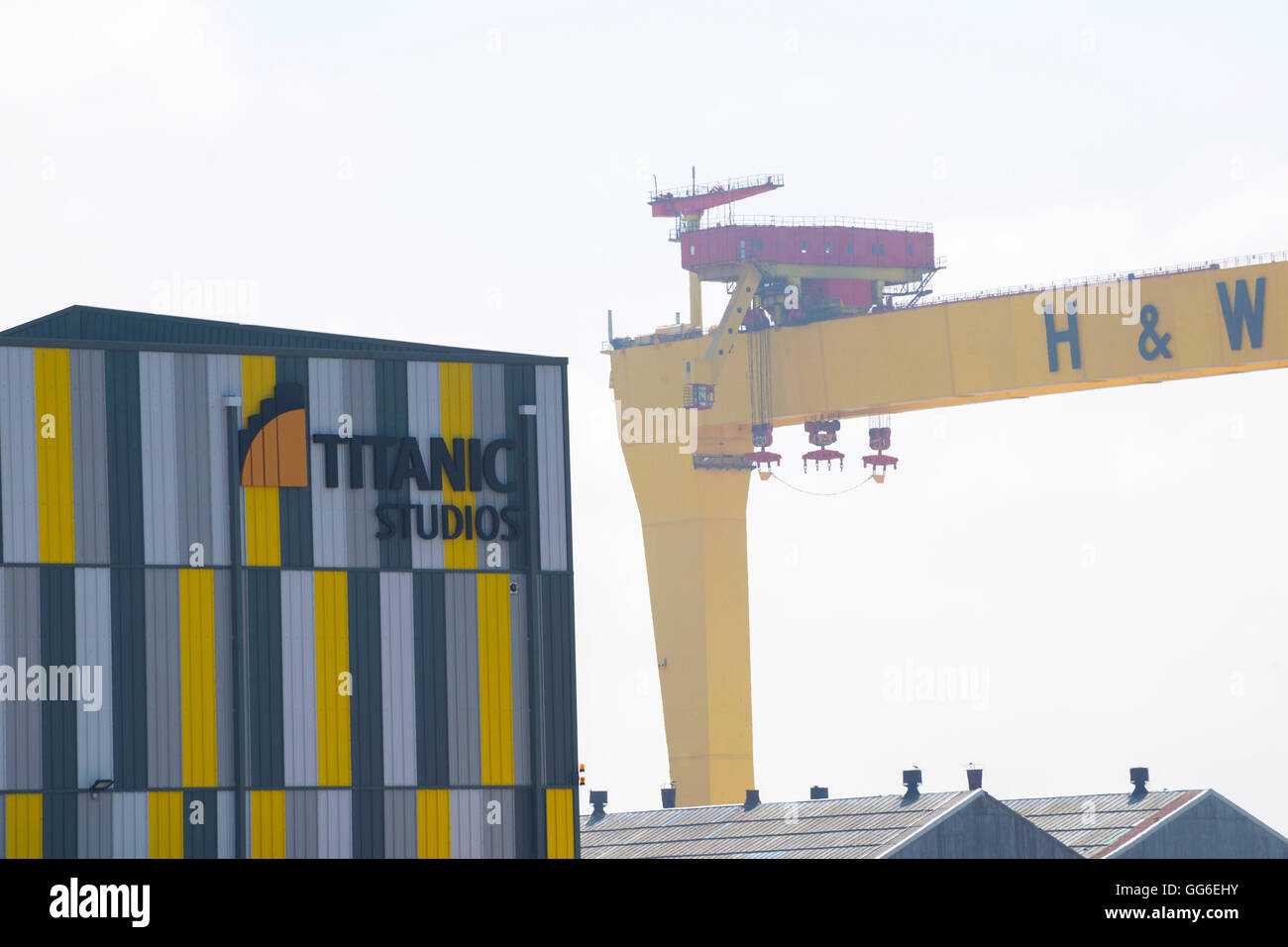 View of the Titanic building with the Harland and Wolff cranes, Belfast ...