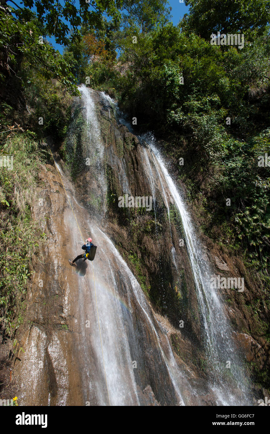 Canyoning in a waterfall in nepal hi-res stock photography and images ...