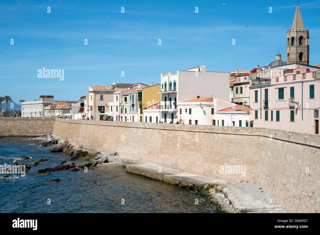 The sea promenade of Alghero, Sardinia, Italy, Mediterranean, Europe ...