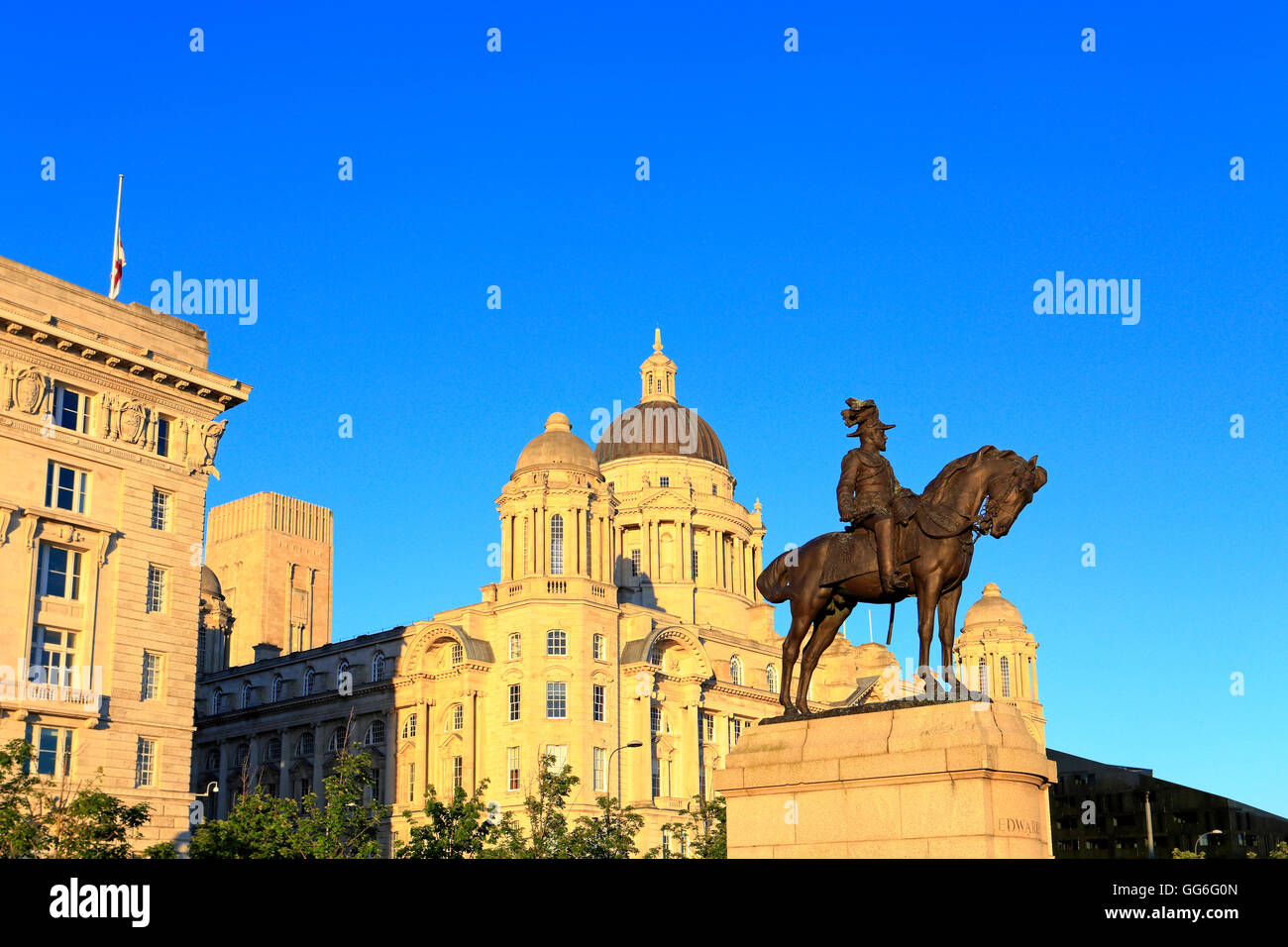 Equestrian statue of King Edward VII, the Cunard and Port of Liverpool ...
