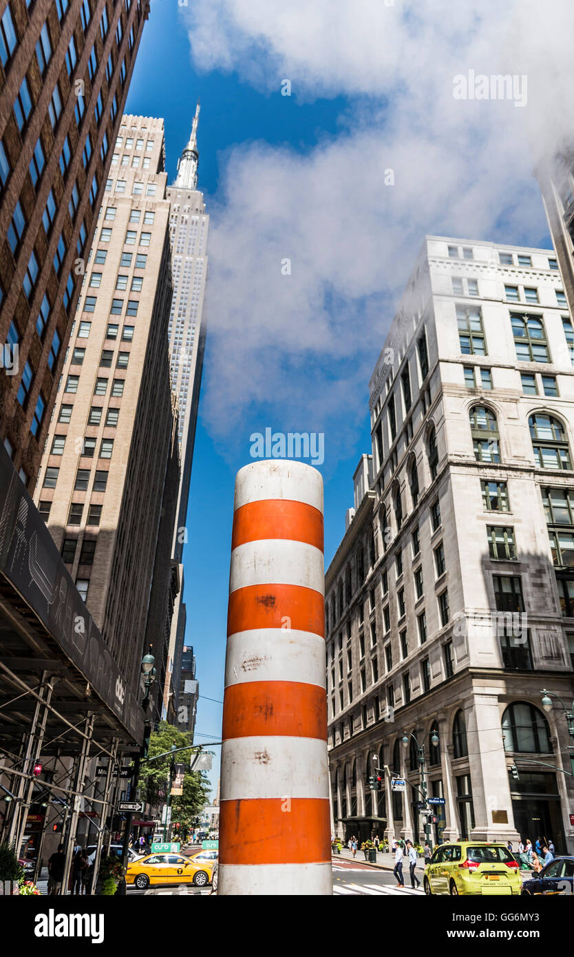 View of Con Ed steam chimney stack / vent in New York with the Empire ...