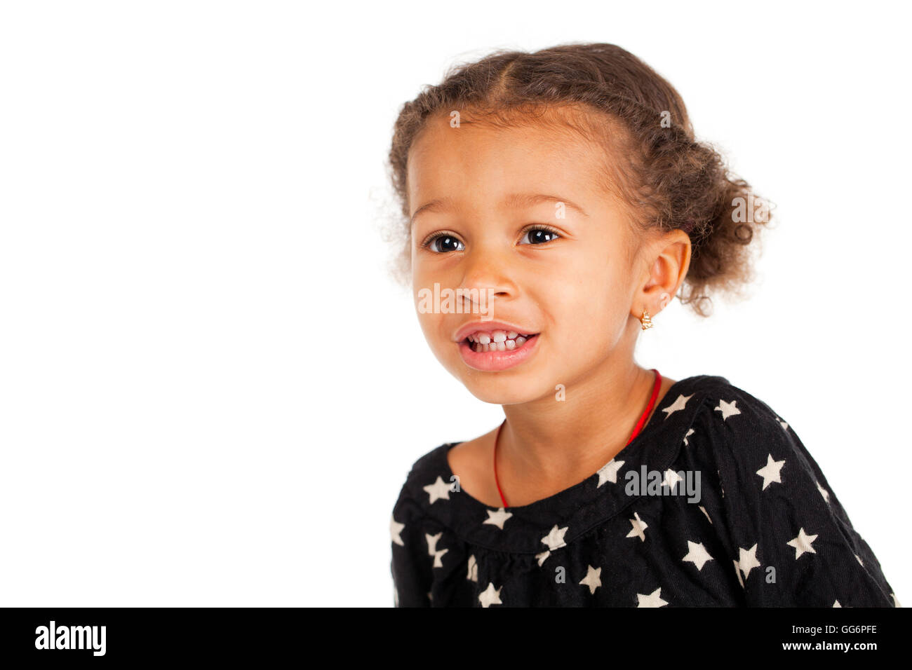 Portrait of beautiful happy little girl, isolated on white Stock Photo ...