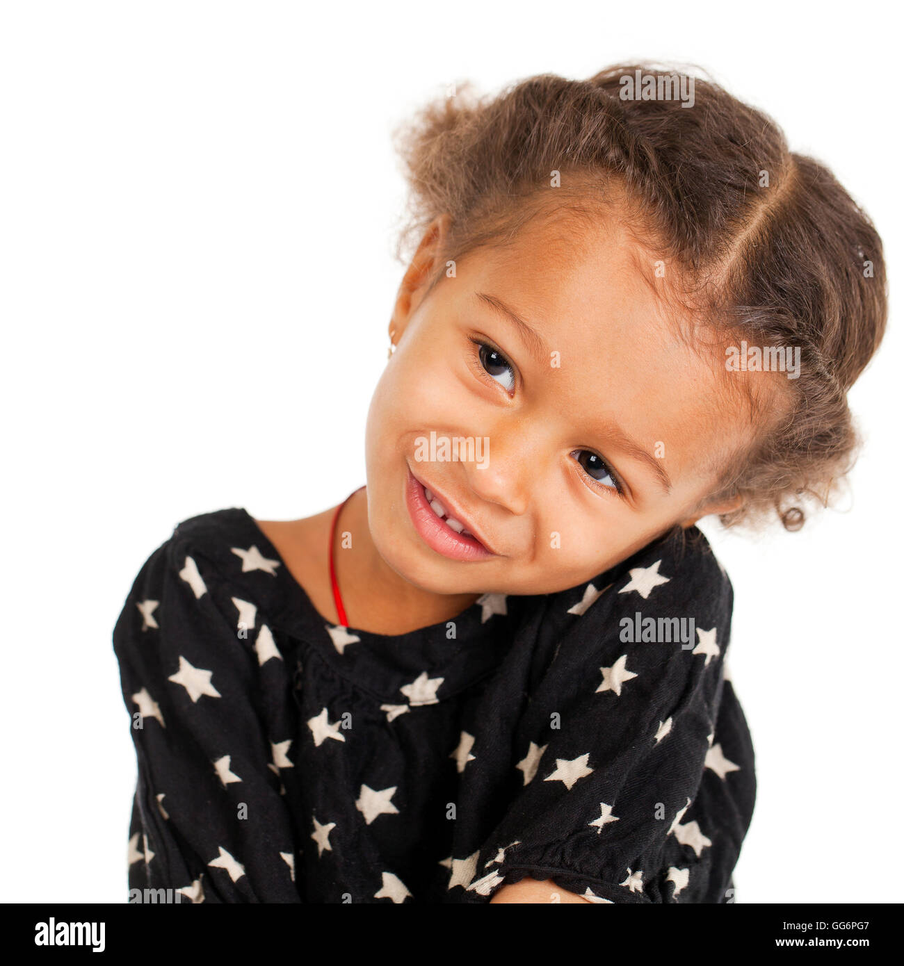 Portrait of beautiful happy little girl, isolated on white Stock Photo ...