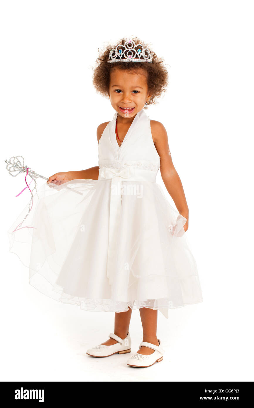 Portrait of beautiful happy little girl, isolated on white Stock Photo ...