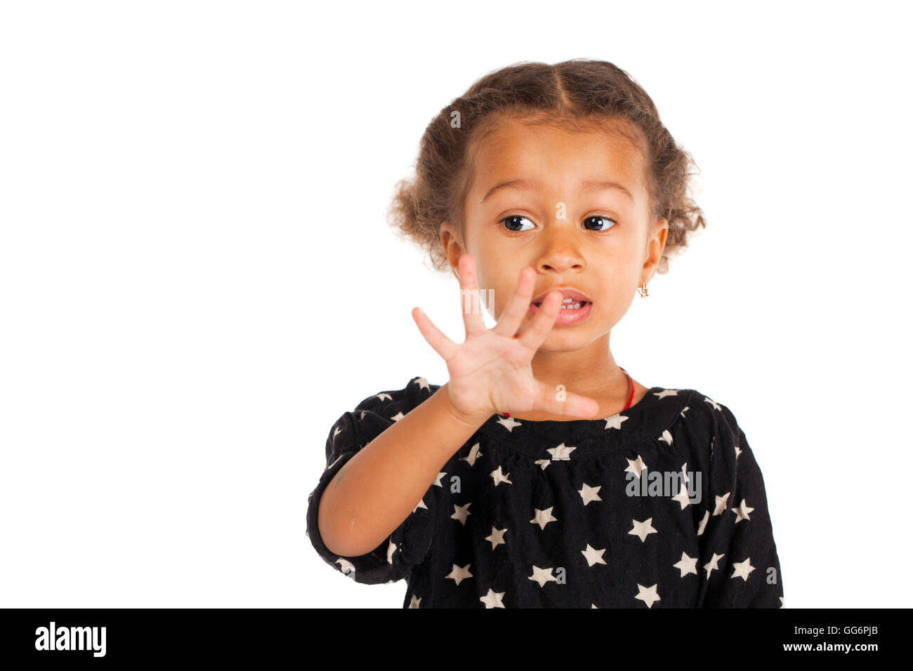 Portrait of beautiful happy little girl, isolated on white Stock Photo ...
