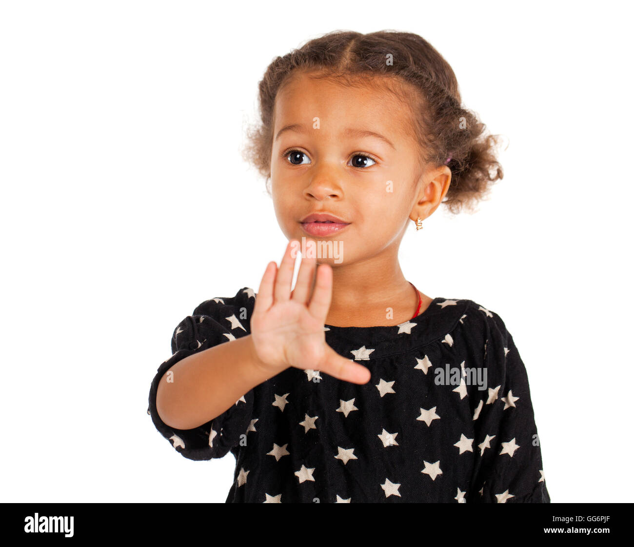 Portrait of beautiful happy little girl, isolated on white Stock Photo ...