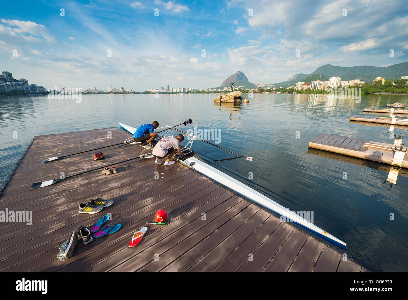RIO DE JANEIRO - APRIL 1, 2016: Brazilian rowers prepare their boats ...