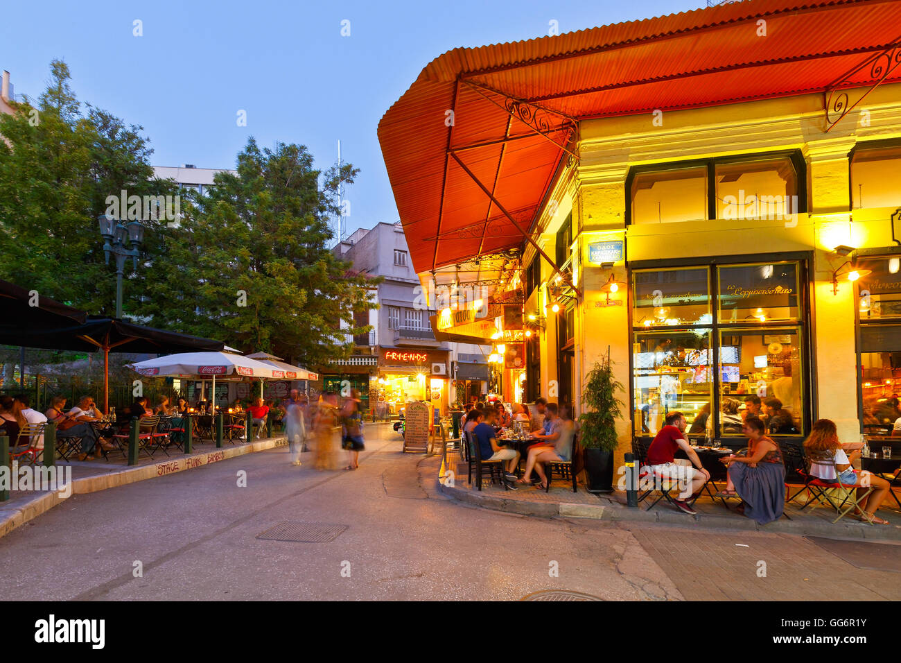 Coffee shop in Psirri neighborhood in Heroes' square, Athens Stock ...