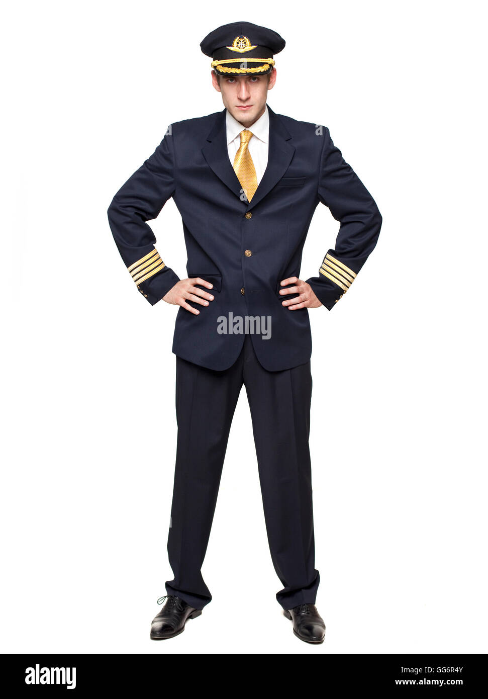 Portrait of a young man in the form of a passenger plane pilot Stock ...