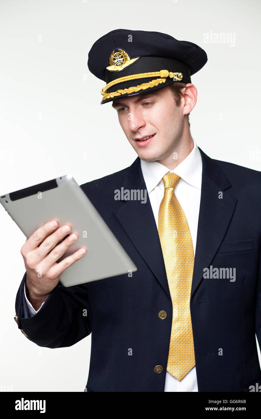 Portrait of a young man in the form of a passenger plane pilot Stock ...