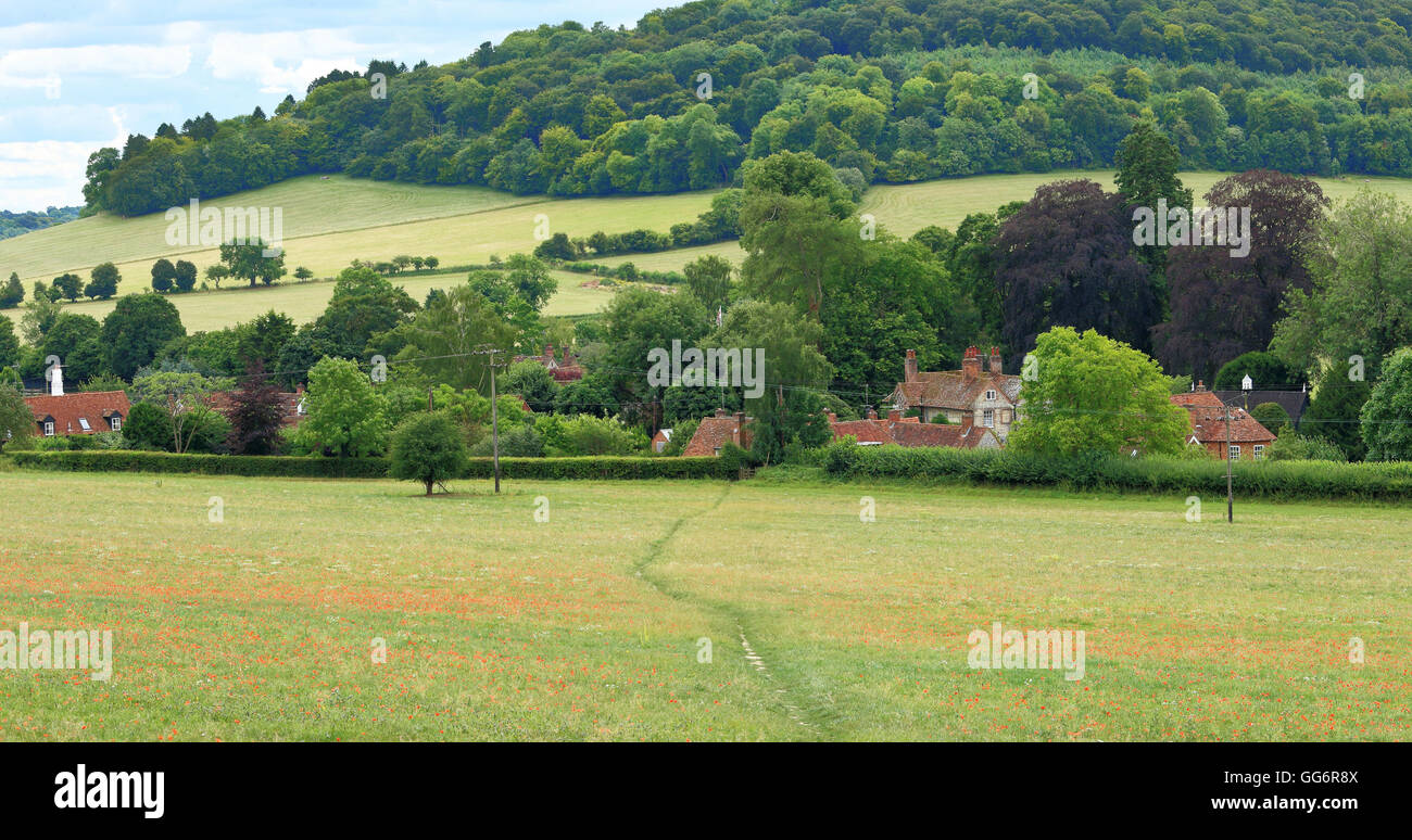 An English Summer Landscape with Turville Village in the Chiltern Hills ...