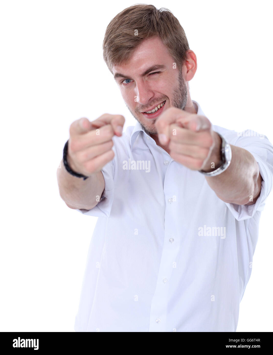 Portrait of a young man standing against white background Stock Photo ...