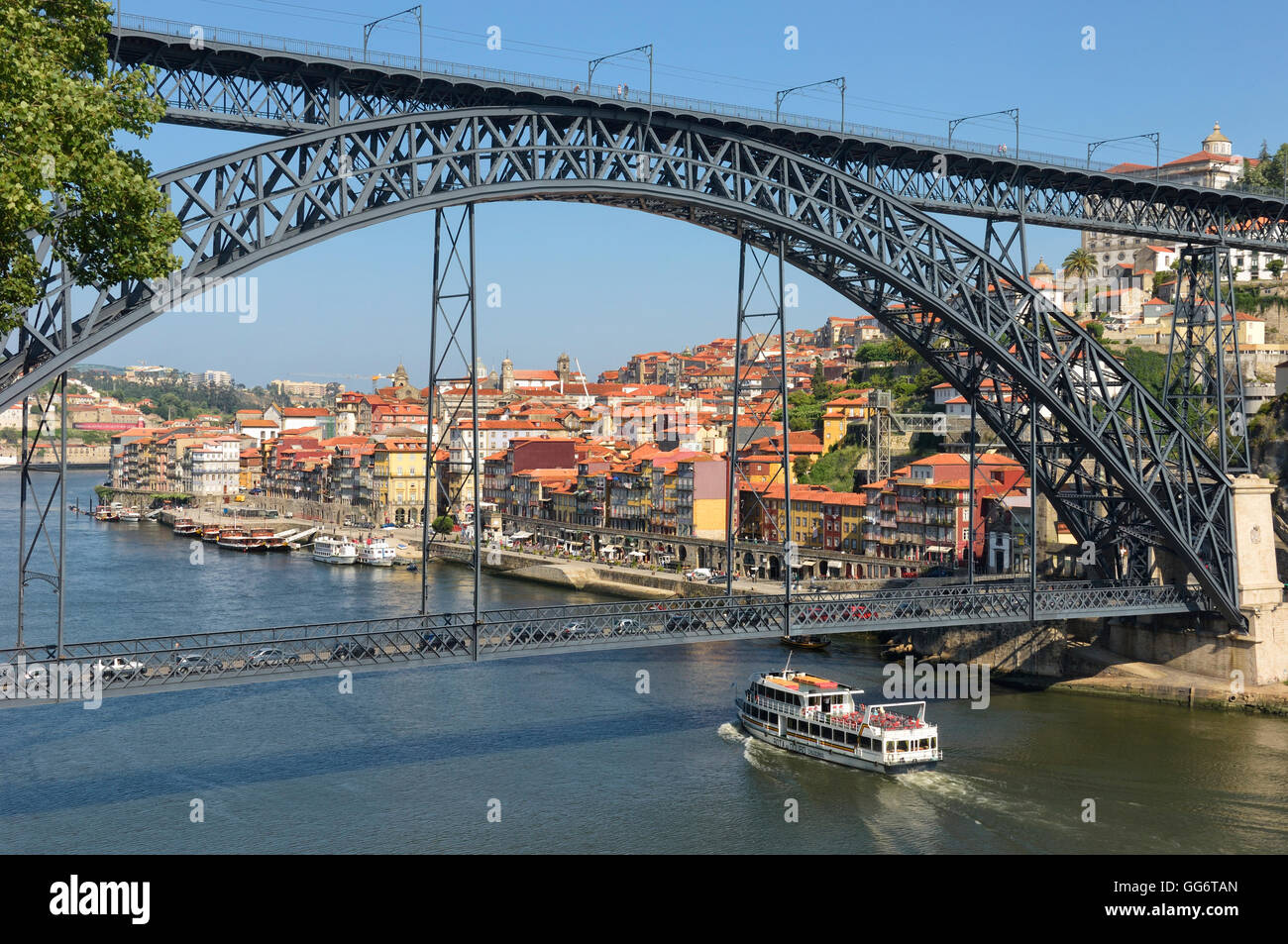 The Dom Luís I Bridge. Oporto viewed from the north riverbank. Portugal ...