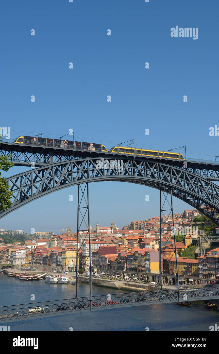 The Dom Luís I Bridge. Oporto viewed from the north riverbank. Portugal ...