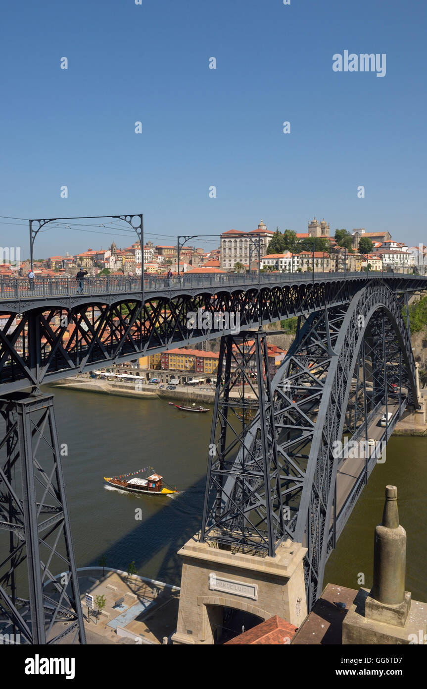 The Dom Luís I Bridge. Oporto viewed from the north riverbank. Portugal ...