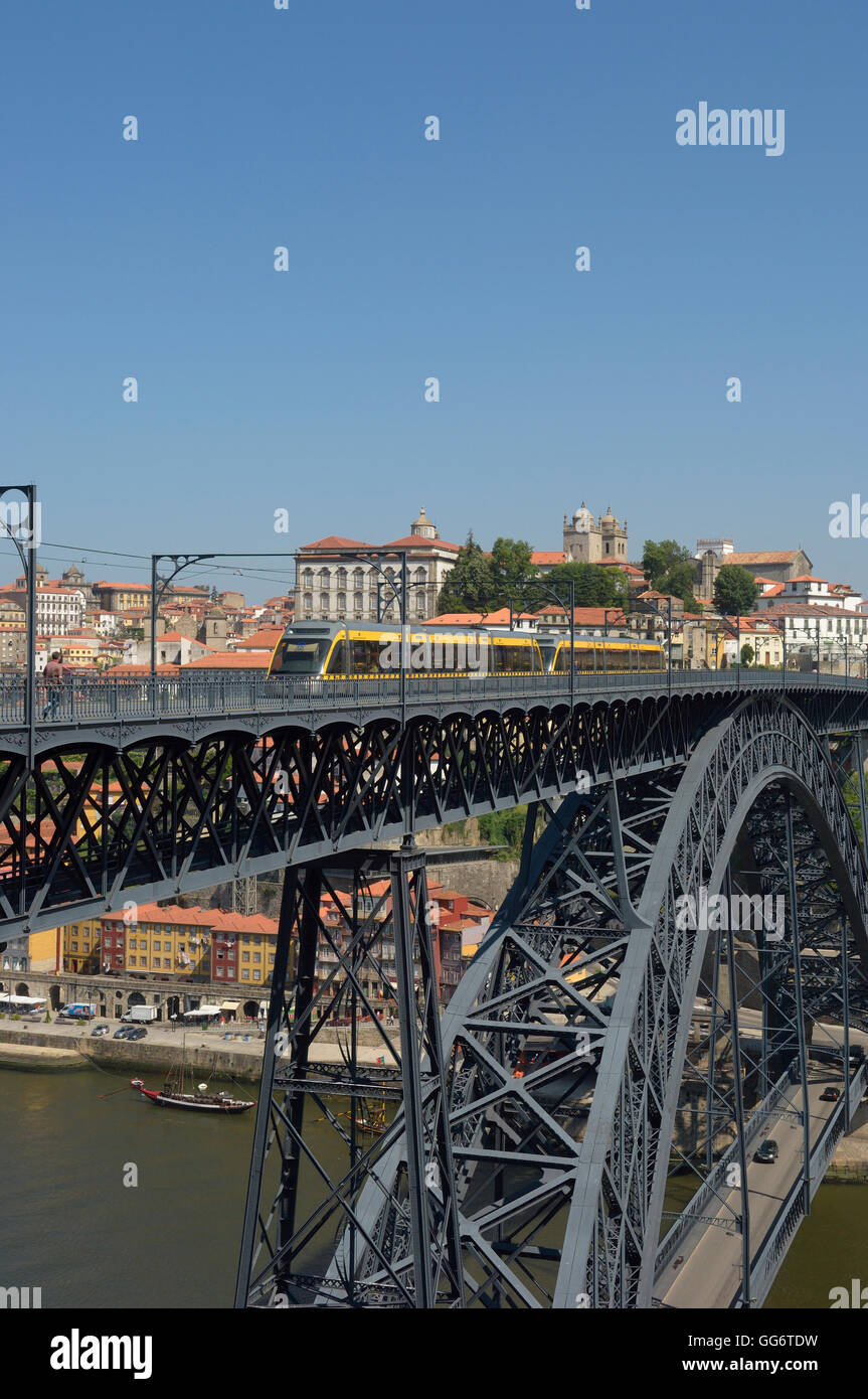 The Dom Luís I Bridge. Oporto viewed from the north riverbank. Portugal ...