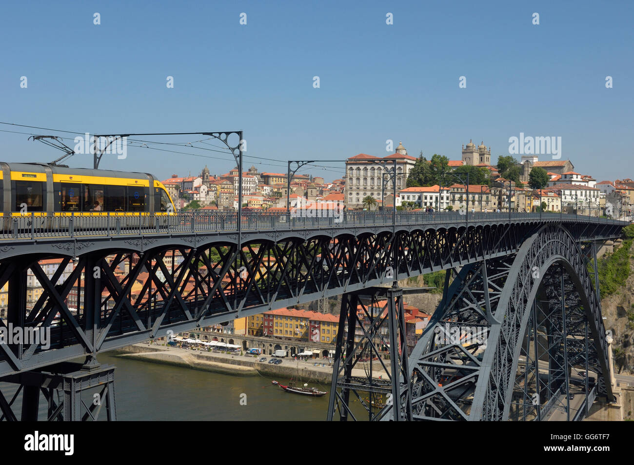 The Dom Luís I Bridge. Oporto viewed from the north riverbank. Portugal ...